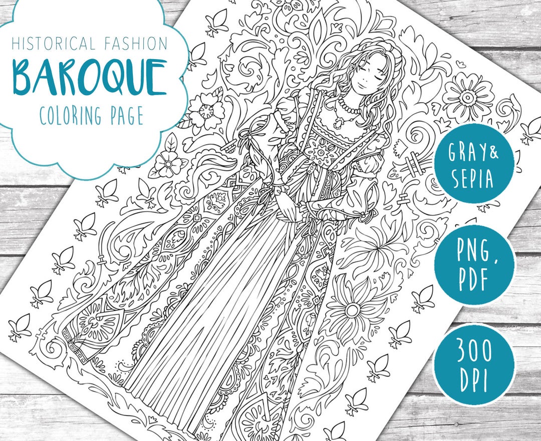 Historical Fashion Coloring Page for Adults | Printable Coloring Pages ...
