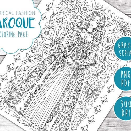 Historical Fashion Coloring Page for Adults Printable - Etsy