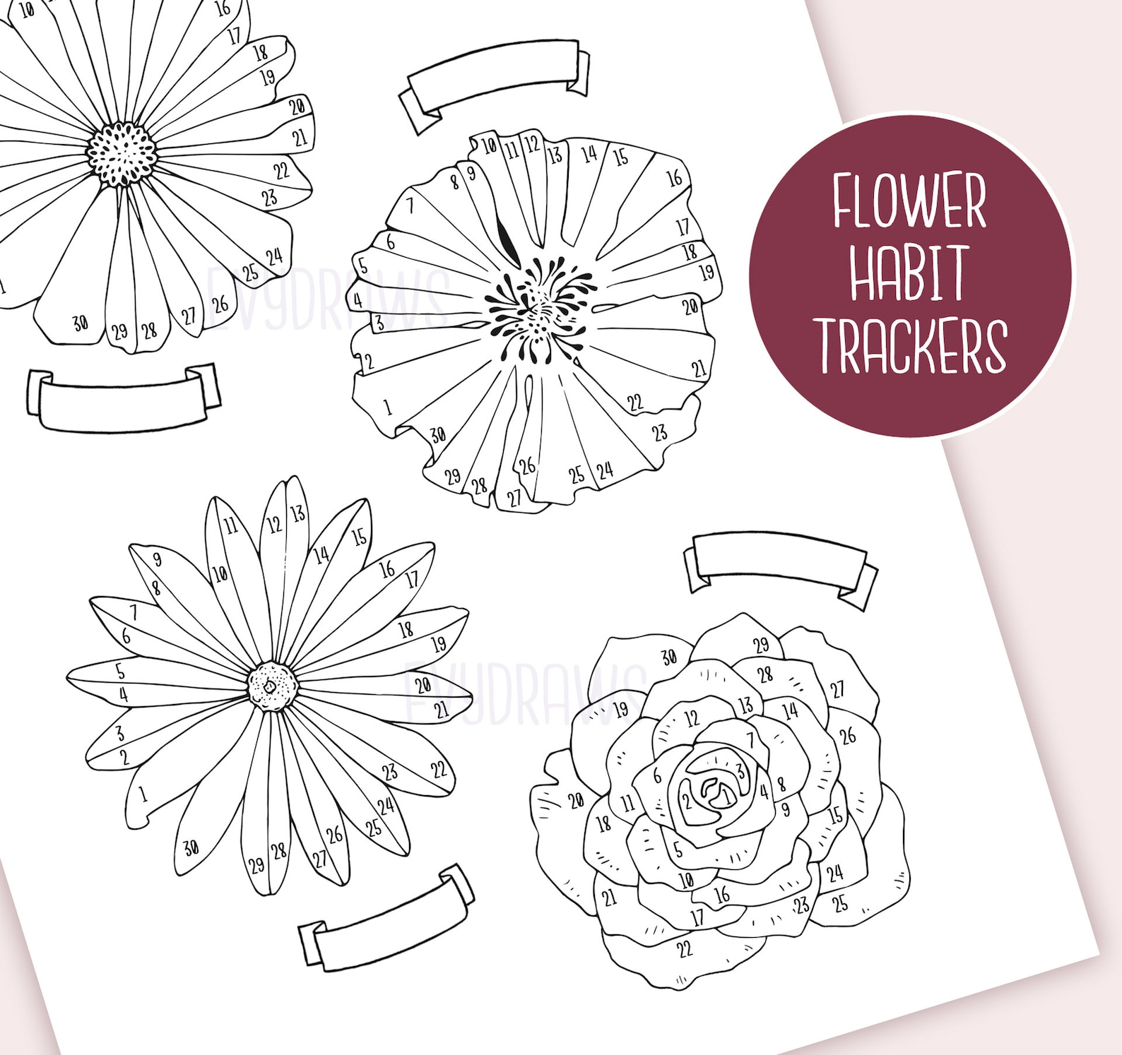 Flower Habit Trackers PRINTABLE Digital Download Bullet - Etsy