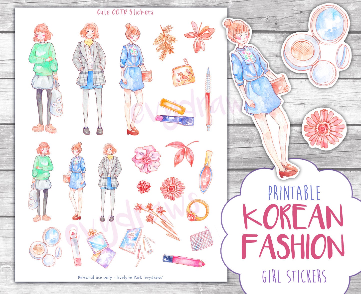 Printable Cute Fashion Stickers OOTD sticker digital | Etsy