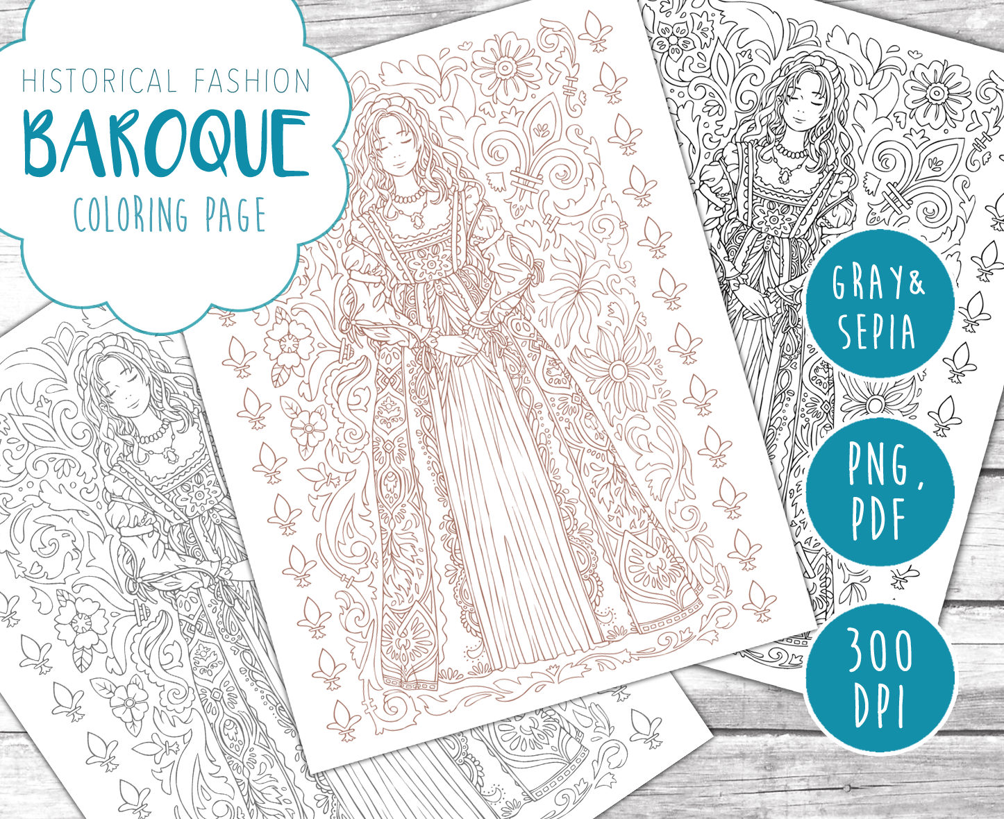 Historical Fashion Coloring Page for Adults Printable - Etsy