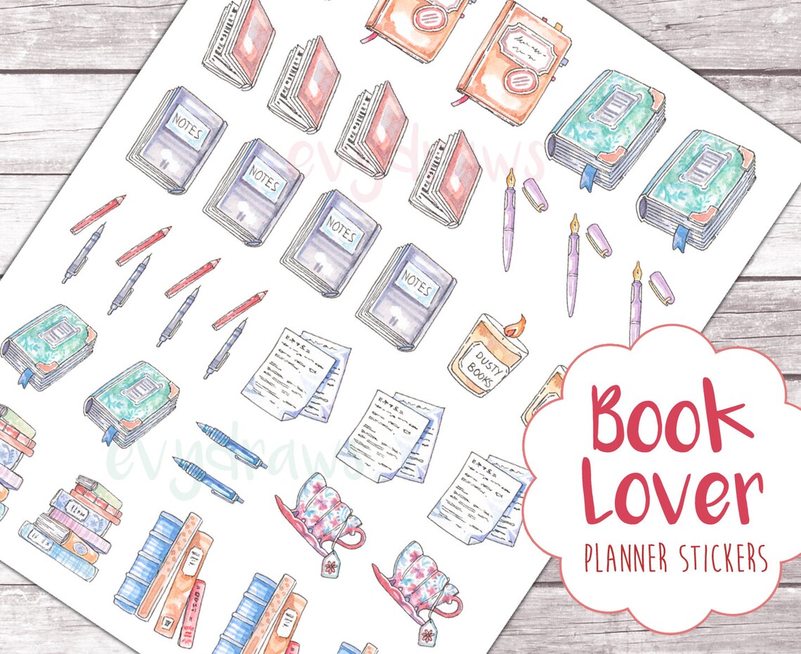 Book Stickers Printable Books & Novel Writing Hand-drawn - Etsy