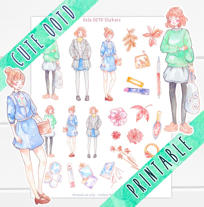 Printable Cute Fashion Stickers OOTD sticker digital | Etsy