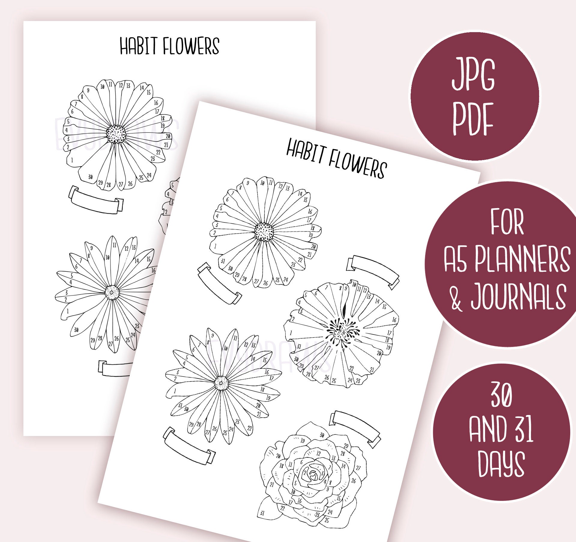 Flower Habit Trackers PRINTABLE Digital Download Bullet - Etsy