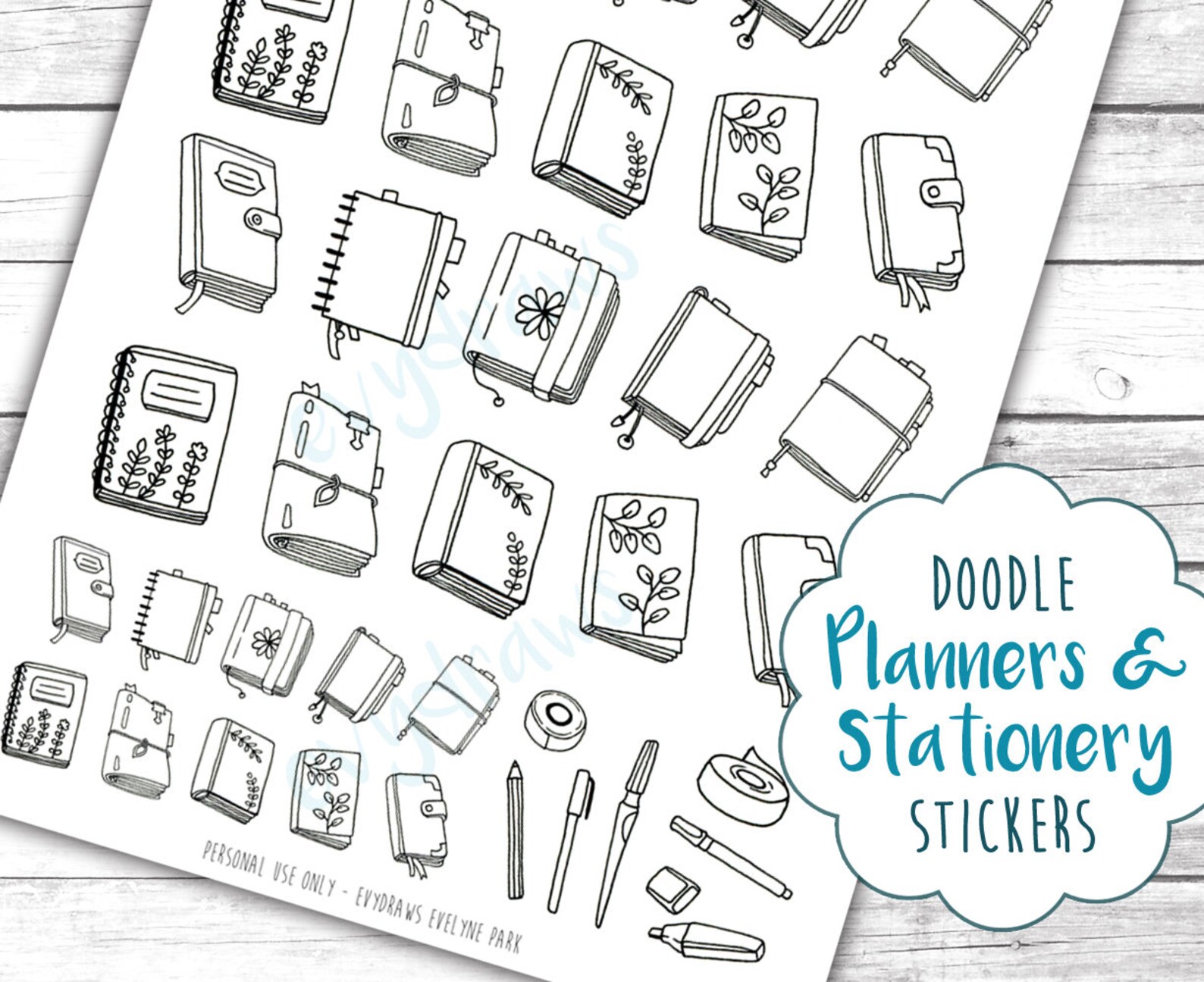 Planners & Stationery Doodle Stickers Printable Handdrawn | Etsy