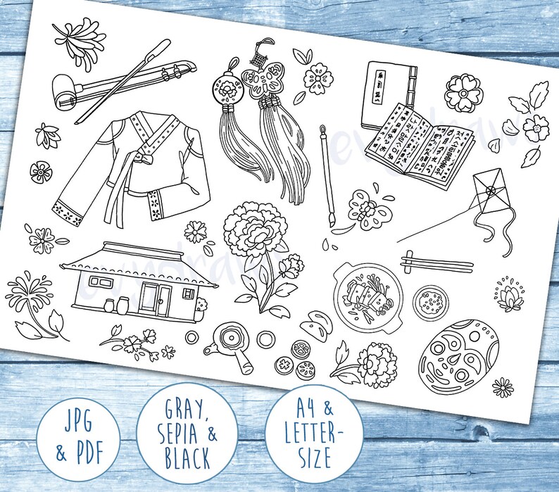 Coloring Page traditional Korea Printable - Etsy