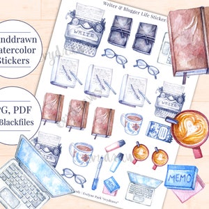 Blogging & Writing Stickers PRINTABLE | Typewriter, Journals, Coffee ...
