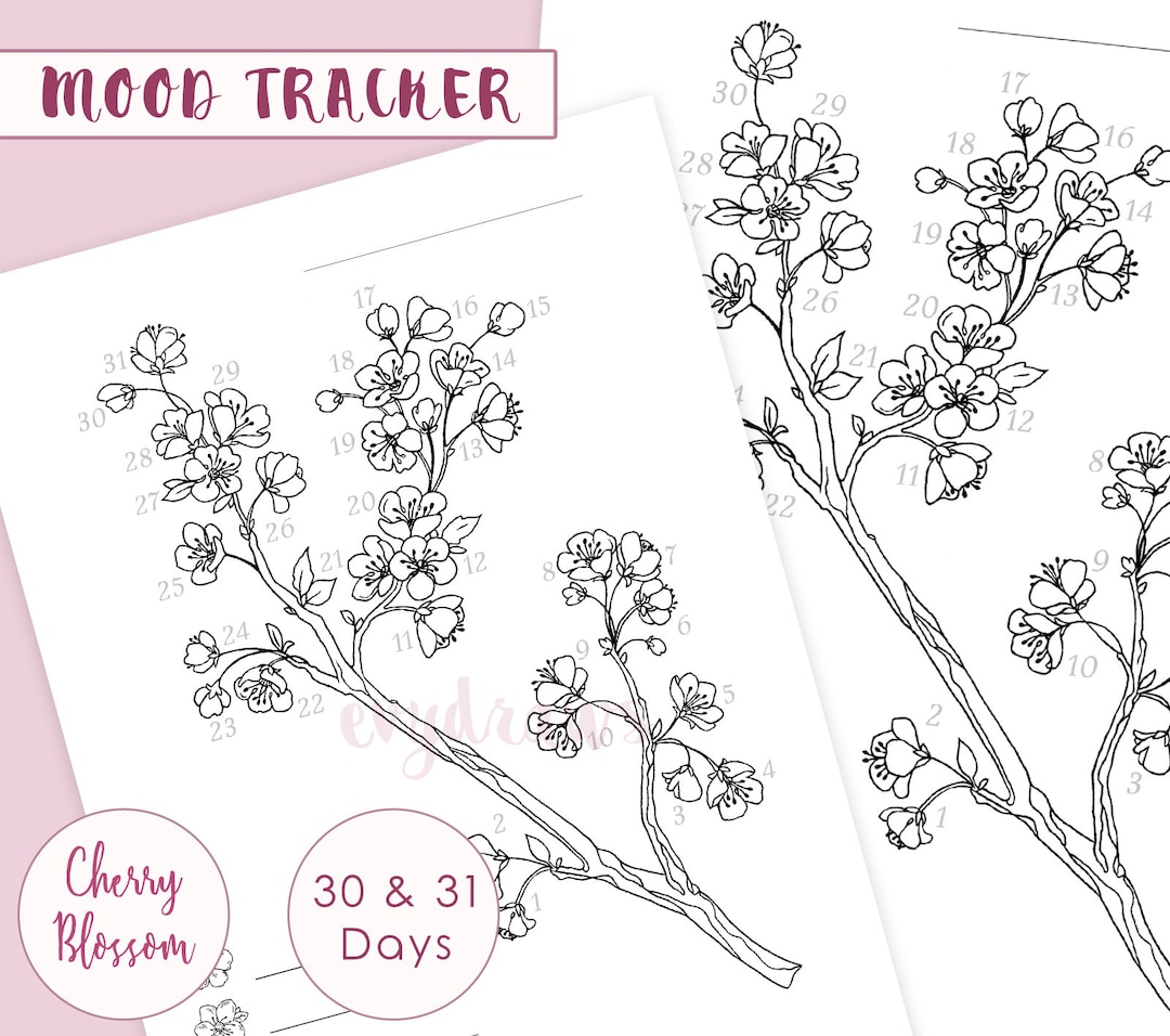 Hand-drawn CHERRY BLOSSOM Mood Tracker Printable Page Bulletjournal ...