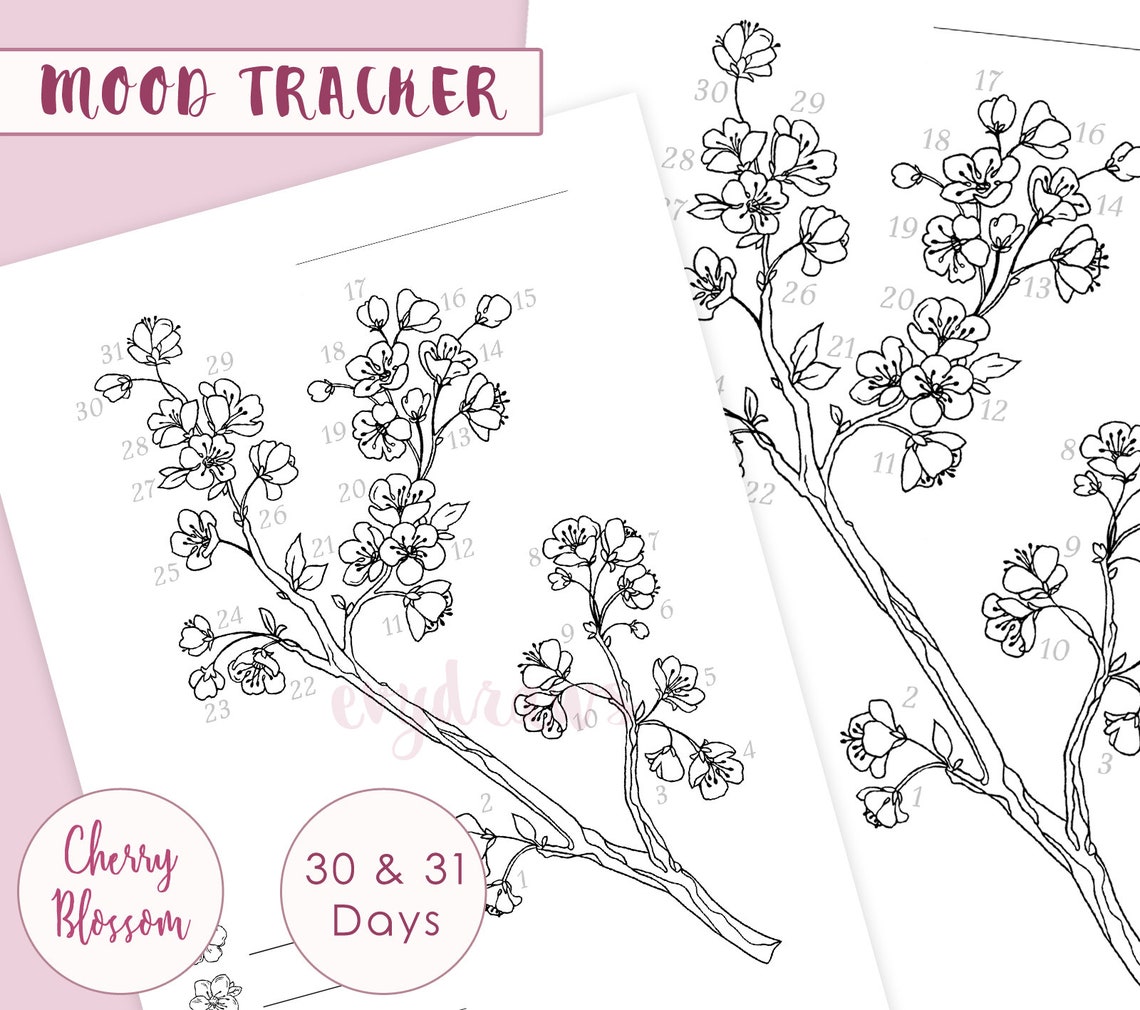 Hand-drawn CHERRY BLOSSOM Mood Tracker Printable Page - Etsy