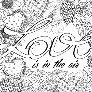 PRINTABLE COLORING PAGE - Love is in the Air - Digital Instant Download ...