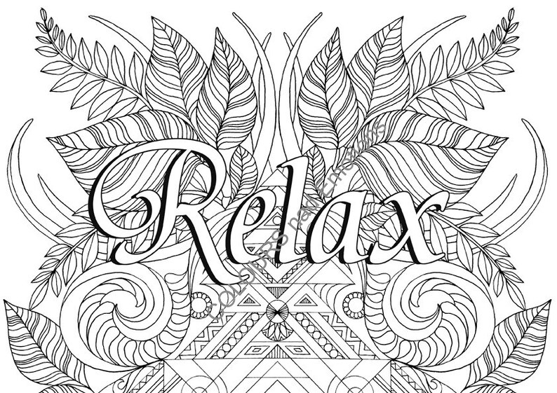 RELAX Coloring Page, Adult Coloring Page, Affirmations, Quotes ...