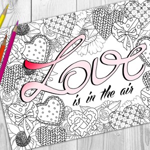 PRINTABLE COLORING PAGE - Love is in the Air - Digital Instant Download ...