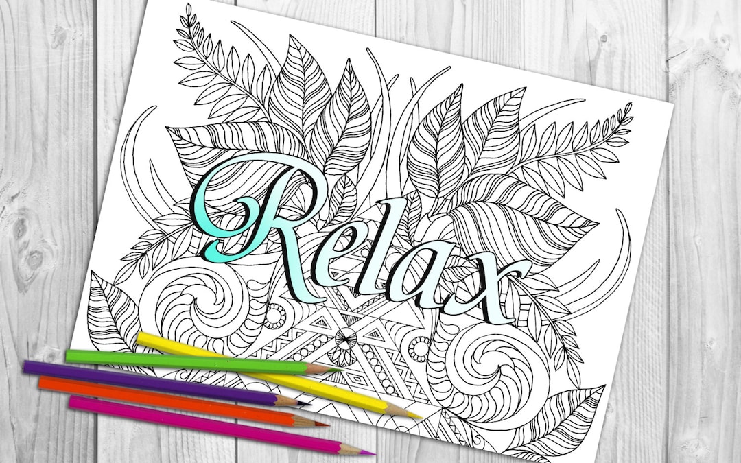RELAX Coloring Page, Adult Coloring Page, Affirmations, Quotes ...