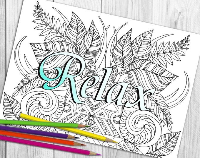 RELAX Coloring Page, Adult Coloring Page, Affirmations, Quotes ...