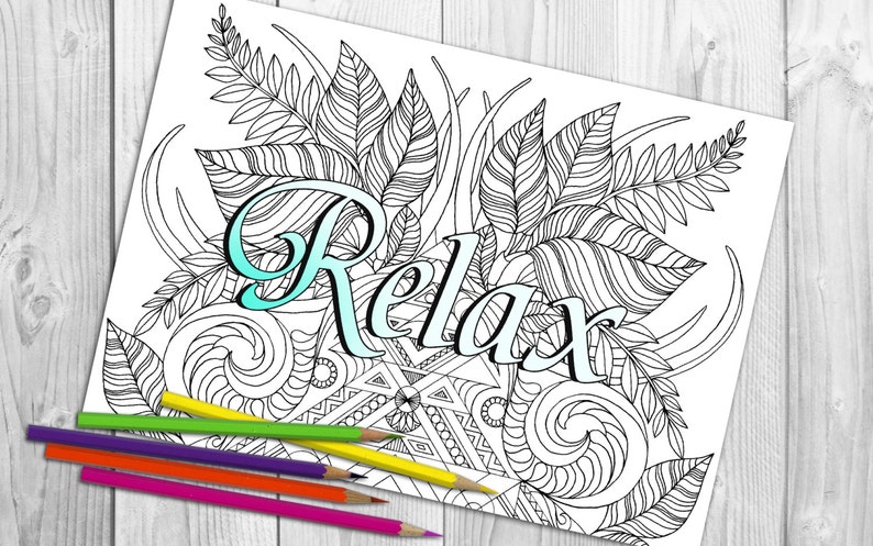 RELAX Coloring Page, Adult Coloring Page, Affirmations, Quotes ...