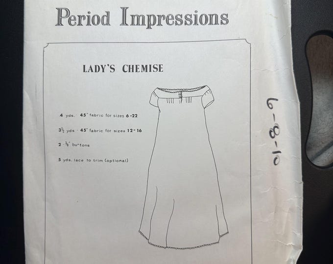 Patterns for Period Impressions Sewing Pattern 504 , Lady’s Chemise ...