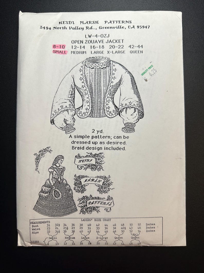 Heidi Marsh Patterns Sewing Pattern, Open Zouave Jacket Pattern - Etsy