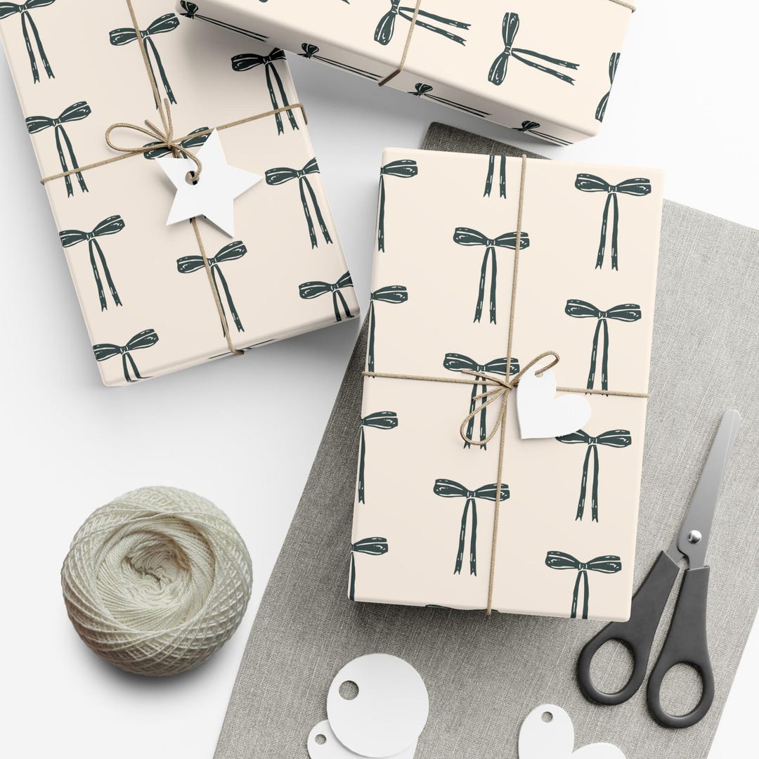Demure Wrapping Paper, Bow Wrapping Paper, Just a Girl, Black Creme ...