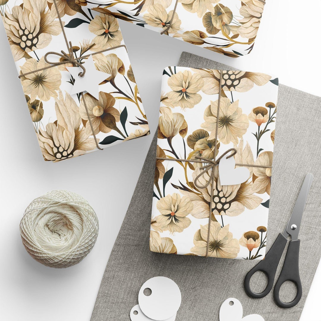 White Floral Wrapping Paper, Fancy Wrapping Paper, Girly Gift Wrap ...