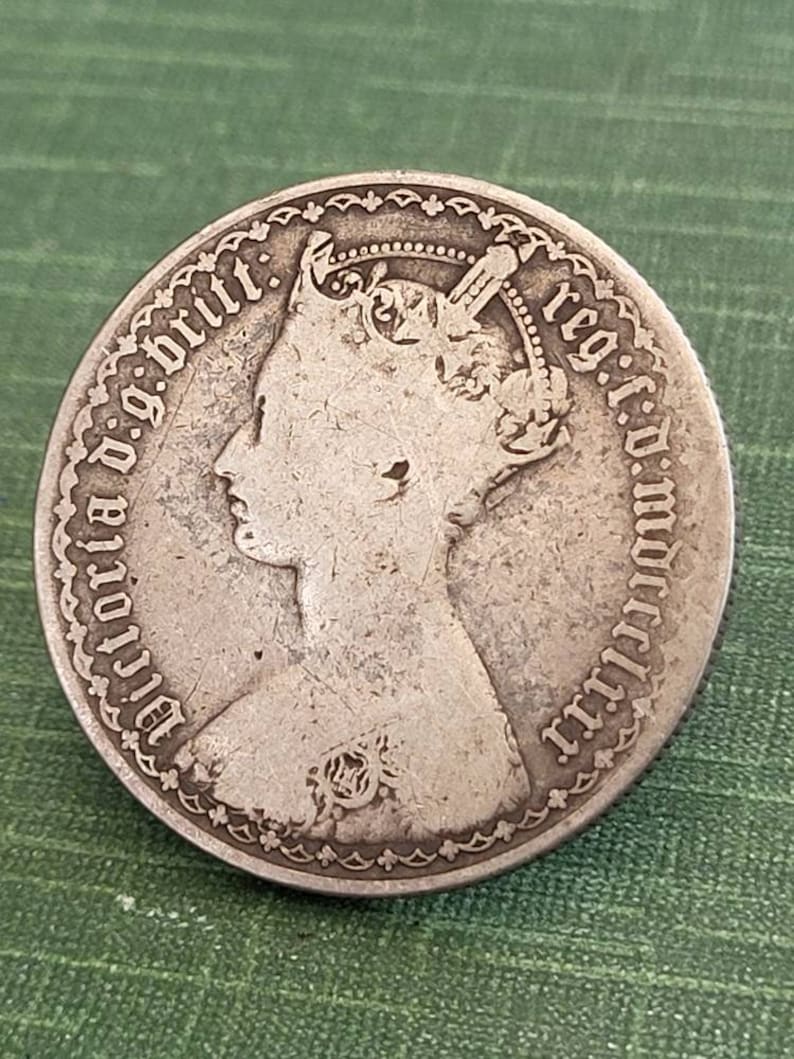 Antique Silver Coin. Victorian 1880 One Florin. Queen Victoria Gothic ...