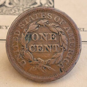 1851 American Large One Cent. 1851 Libery Head One Cent. Antique U.S.A ...