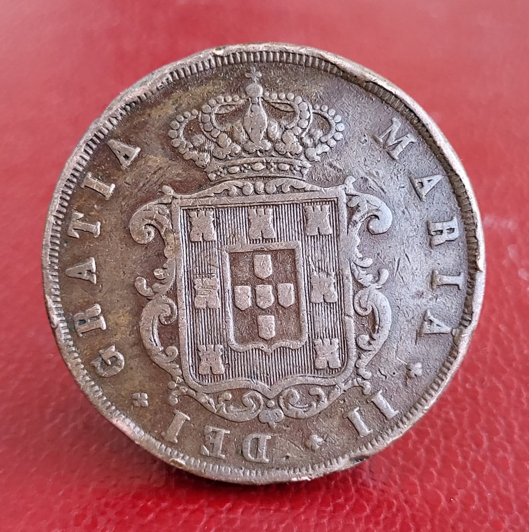 Antique Portugal Coin - 1848 Portugal 20 Reis Copper Coin. Maria II Dei ...