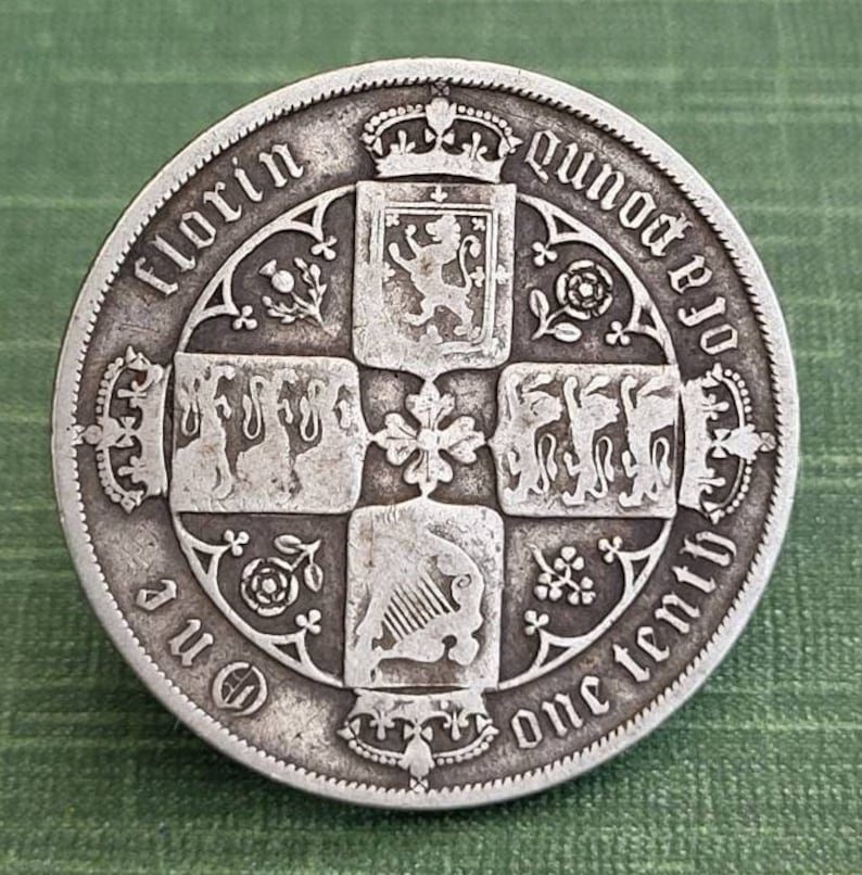Antique Silver Coin. Victorian 1880 One Florin. Queen Victoria Gothic ...