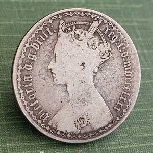 Antique Silver Coin. Victorian 1880 One Florin. Queen Victoria Gothic ...