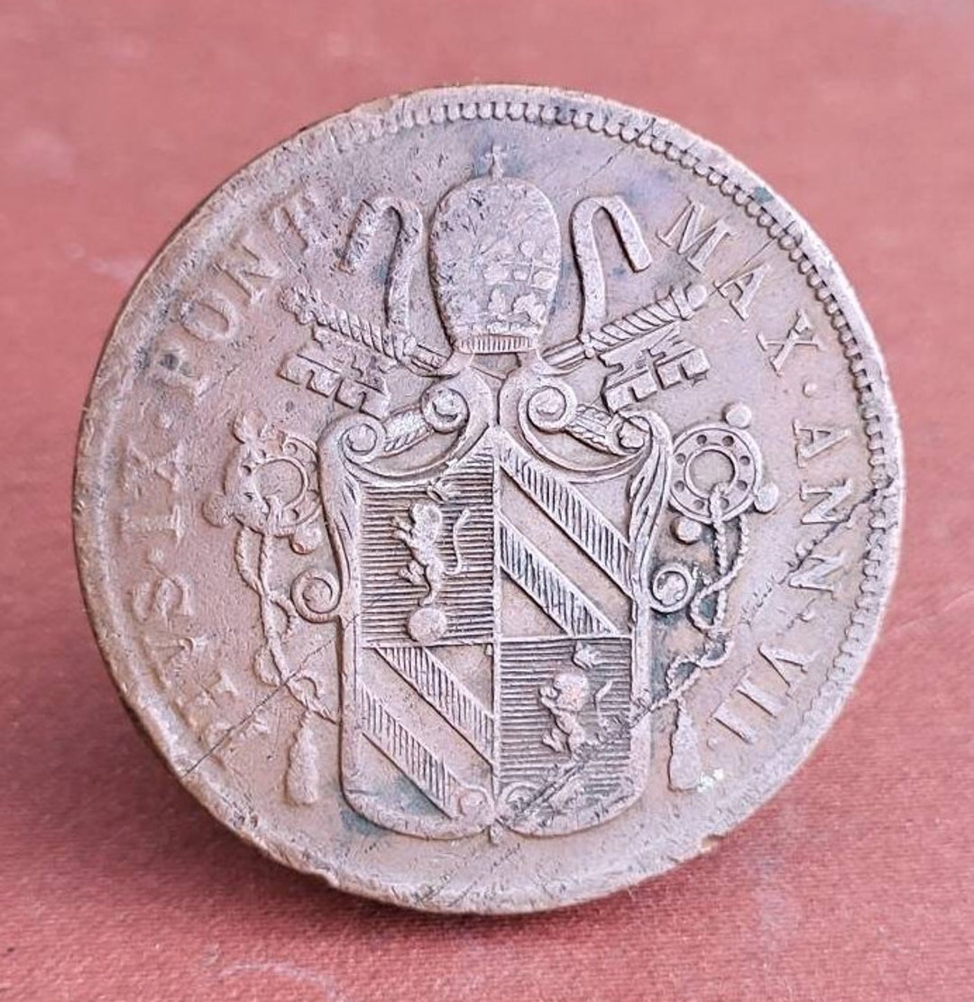 Antique Italian Coin - Italian States 5 Baiocchi 1852 R Coin, Papal ...