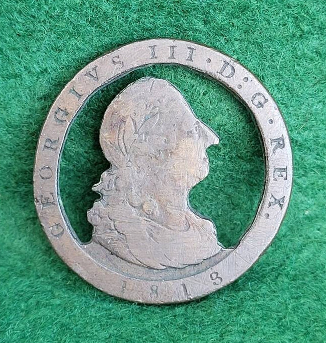 Antique Coin Cutting. Antique Cut Isle of Man 1813/18 George III Penny ...