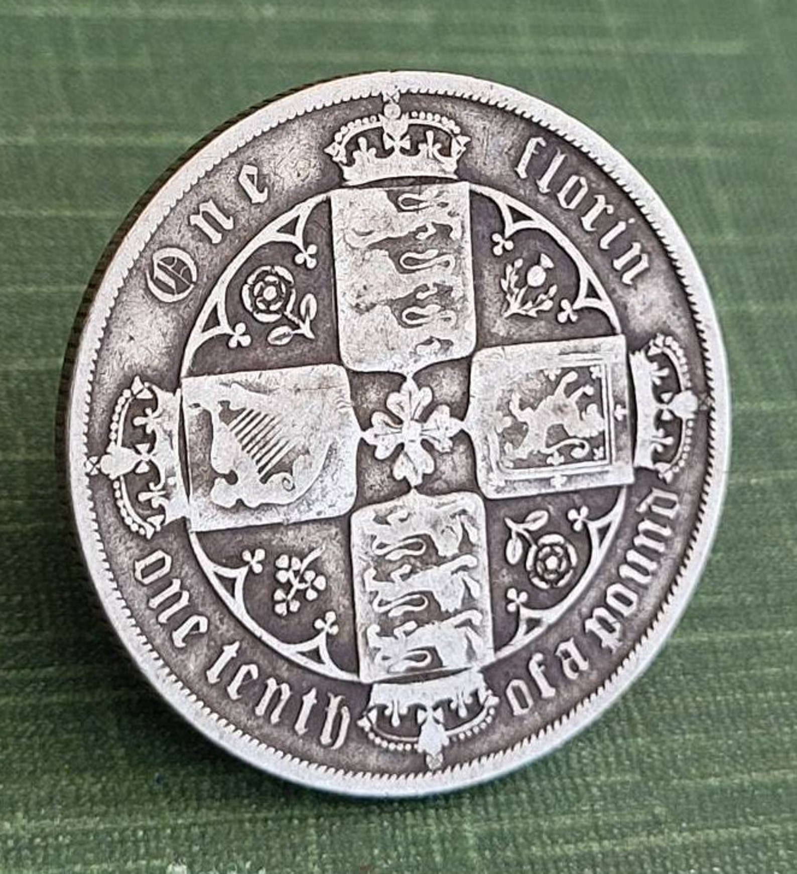Antique Silver Coin. Victorian 1880 One Florin. Queen Victoria Gothic ...
