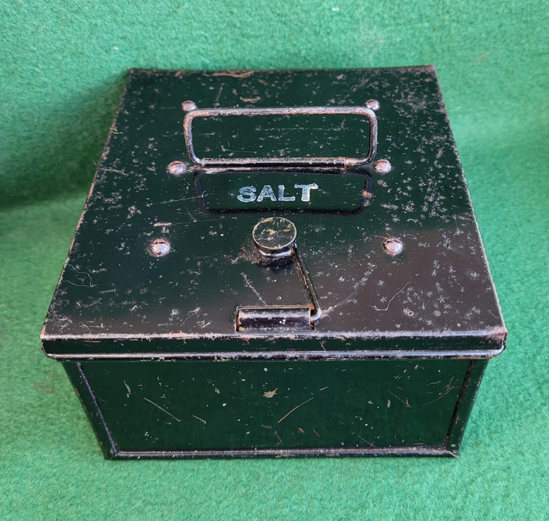 A Very Nice Vintage 1940 Salt Box. WWII Era Metal Salt Box With Wood ...