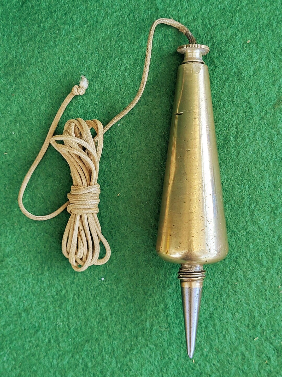 Vintage Unusual Brass Plumb Bob With Steel Tip. Vintage Heavy Brass ...