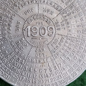 Antique Calendar Coin Token Matchless Metal Polish Calendar Token 1909 ...
