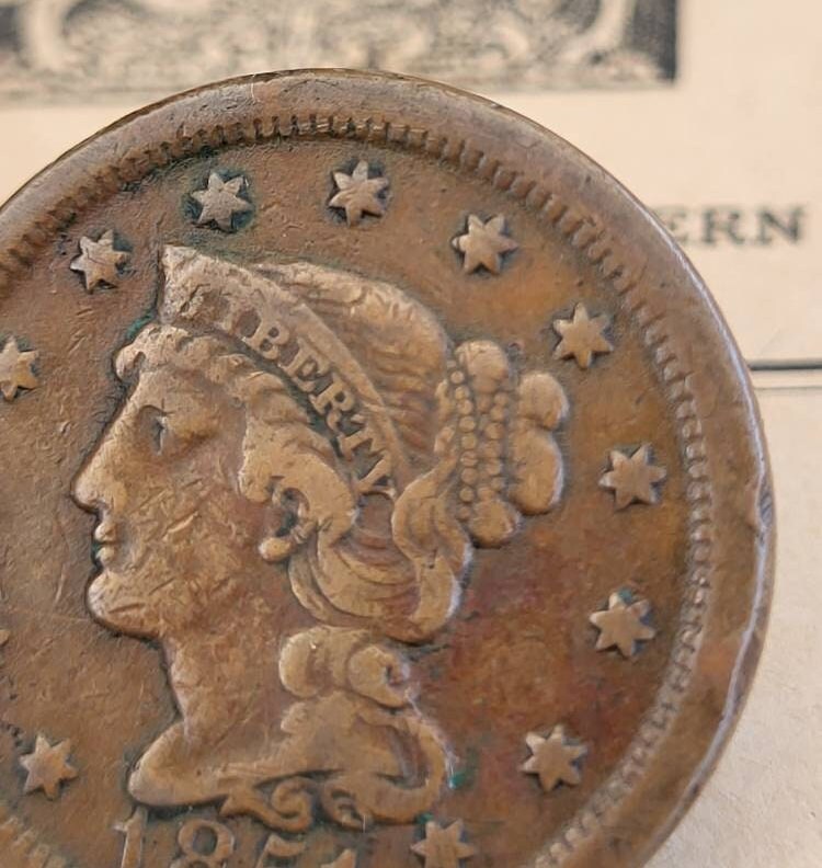 1851 American Large One Cent. 1851 Libery Head One Cent. Antique U.S.A ...