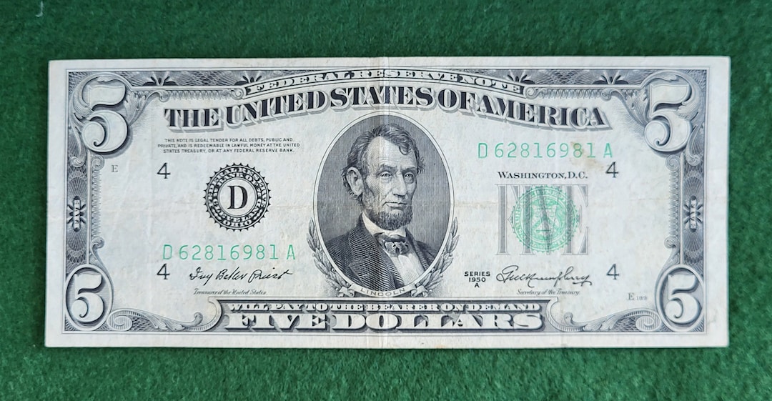 Vintage USA 5 Dollar Bill. Vintage USA Series A Five Dollar Note. - Etsy