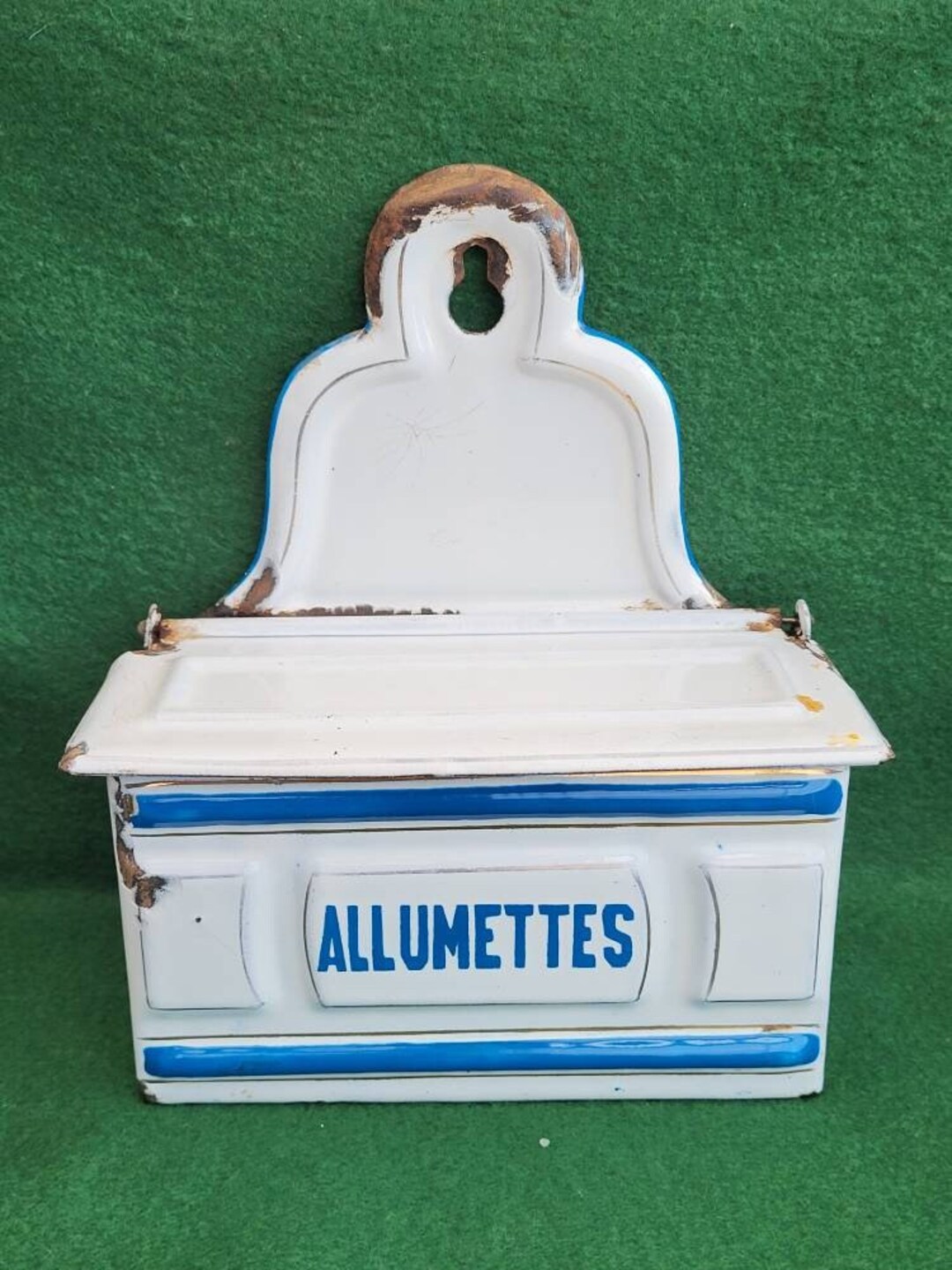 Vintage Belgium Enamel Ware Allumettes Wall Hanging Box - Vintage ...