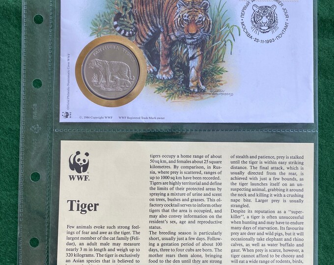 WWF 1993 Tiger Token. WWF Tiger Official Philatelic-numismatic Cover ...