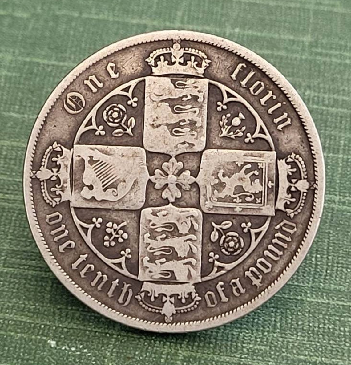 Antique Silver Coin. Victorian 1880 One Florin. Queen Victoria Gothic ...