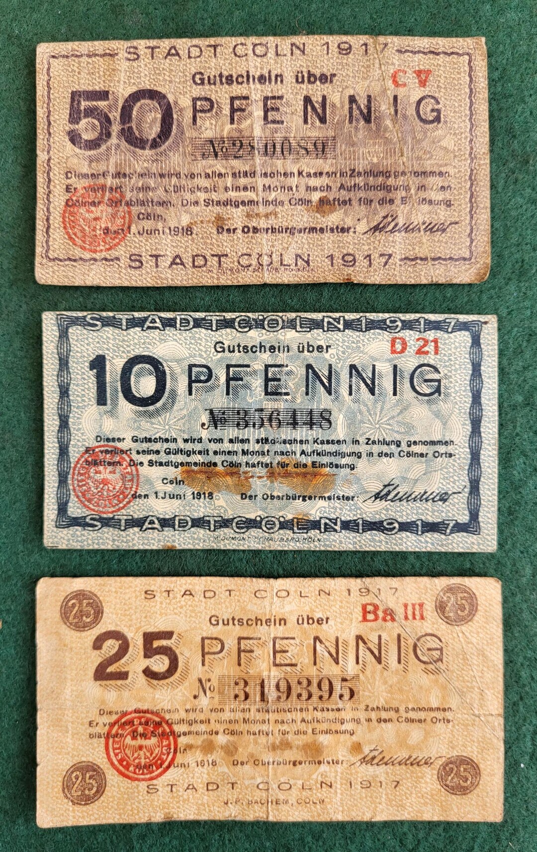 Antique WWI Era German Notgeld. Three German Notgeld 1917/18. Three ...