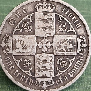 Antique Silver Coin. Victorian 1880 One Florin. Queen Victoria Gothic ...