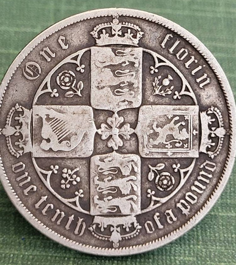 Antique Silver Coin. Victorian 1880 One Florin. Queen Victoria Gothic ...