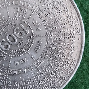 Antique Calendar Coin Token Matchless Metal Polish Calendar Token 1909 ...