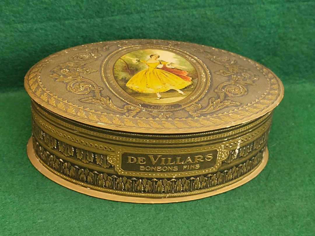 Antique Swiss Chocolate Box Antique De Villars Bonbons Fins Ornate Oval ...