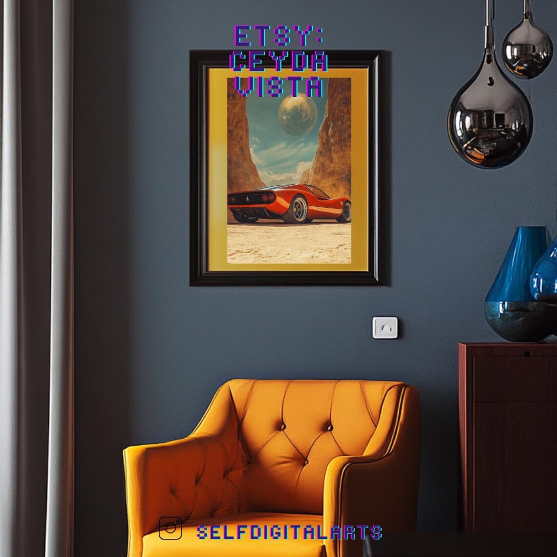 Retro Sports Car in Alien Landscape - Digital Art Print - Instant ...