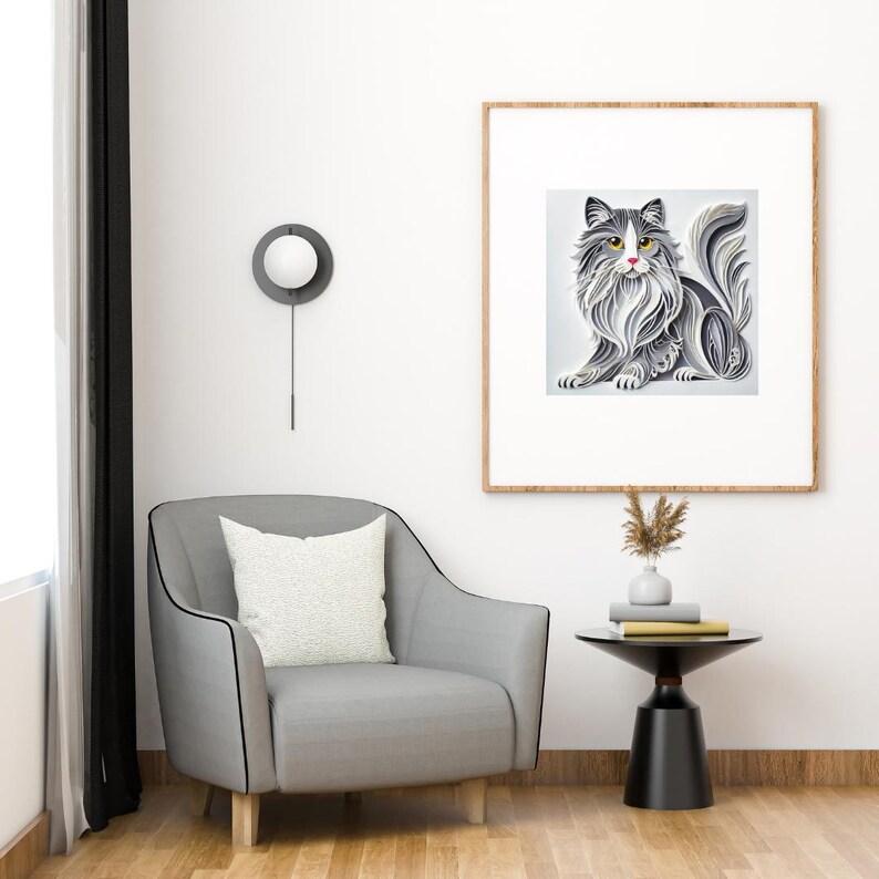 Charming 3D Paper-cut Cat Art - Elegant Feline Digital Print for Cat ...