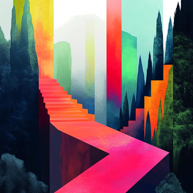 Surreal Ascending Path - Abstract Stairs Digital Art Print - Etsy