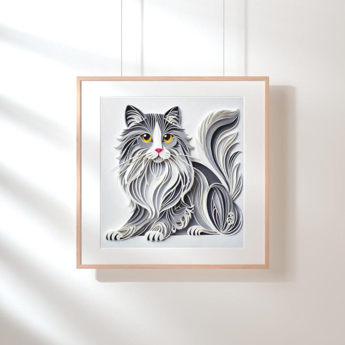 Charming 3D Paper-cut Cat Art - Elegant Feline Digital Print for Cat ...