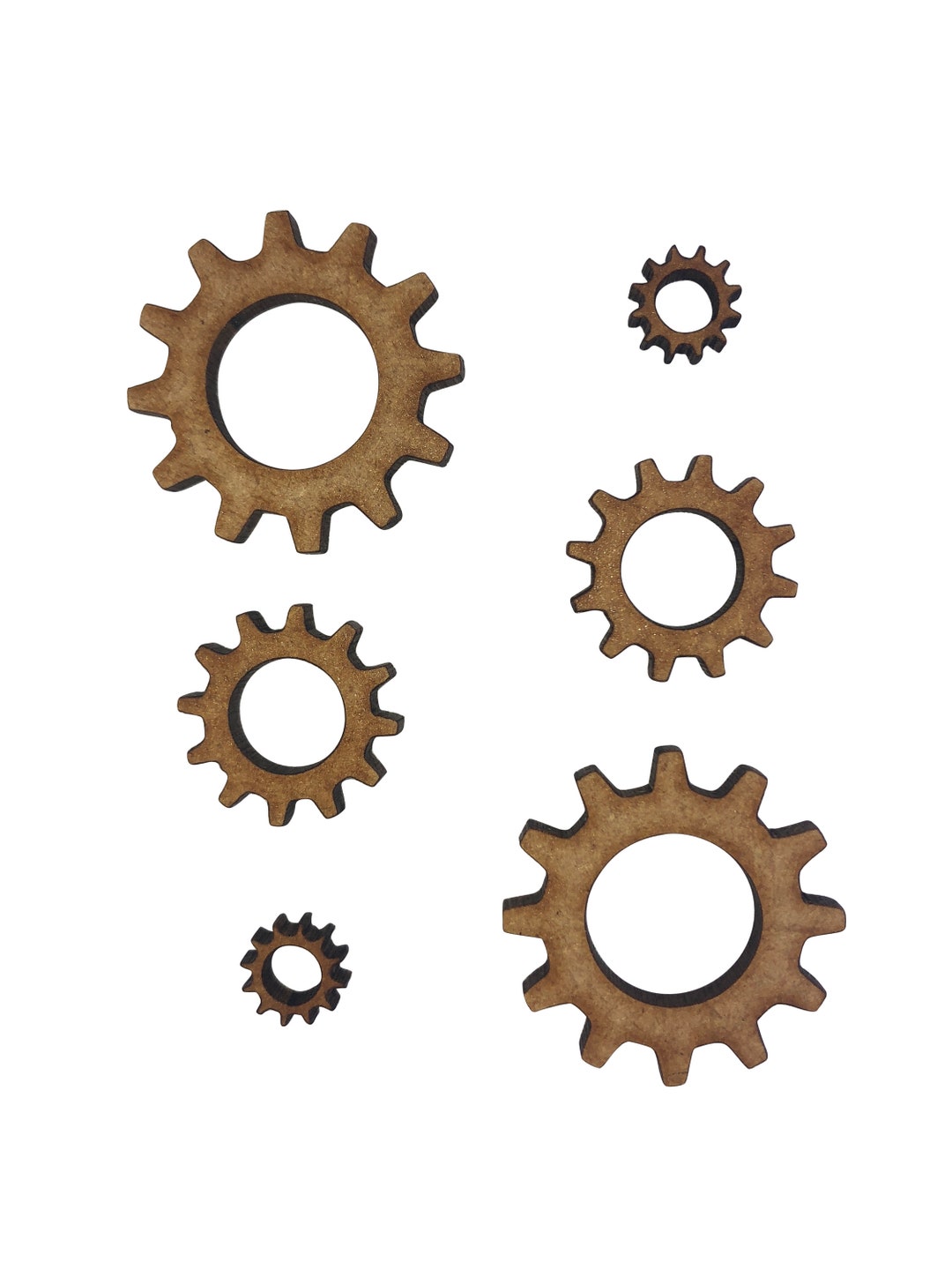 36x Assorted Cogs 1/2/3cm Wood Craft Embelishments Laser Cut Shape MDF ...