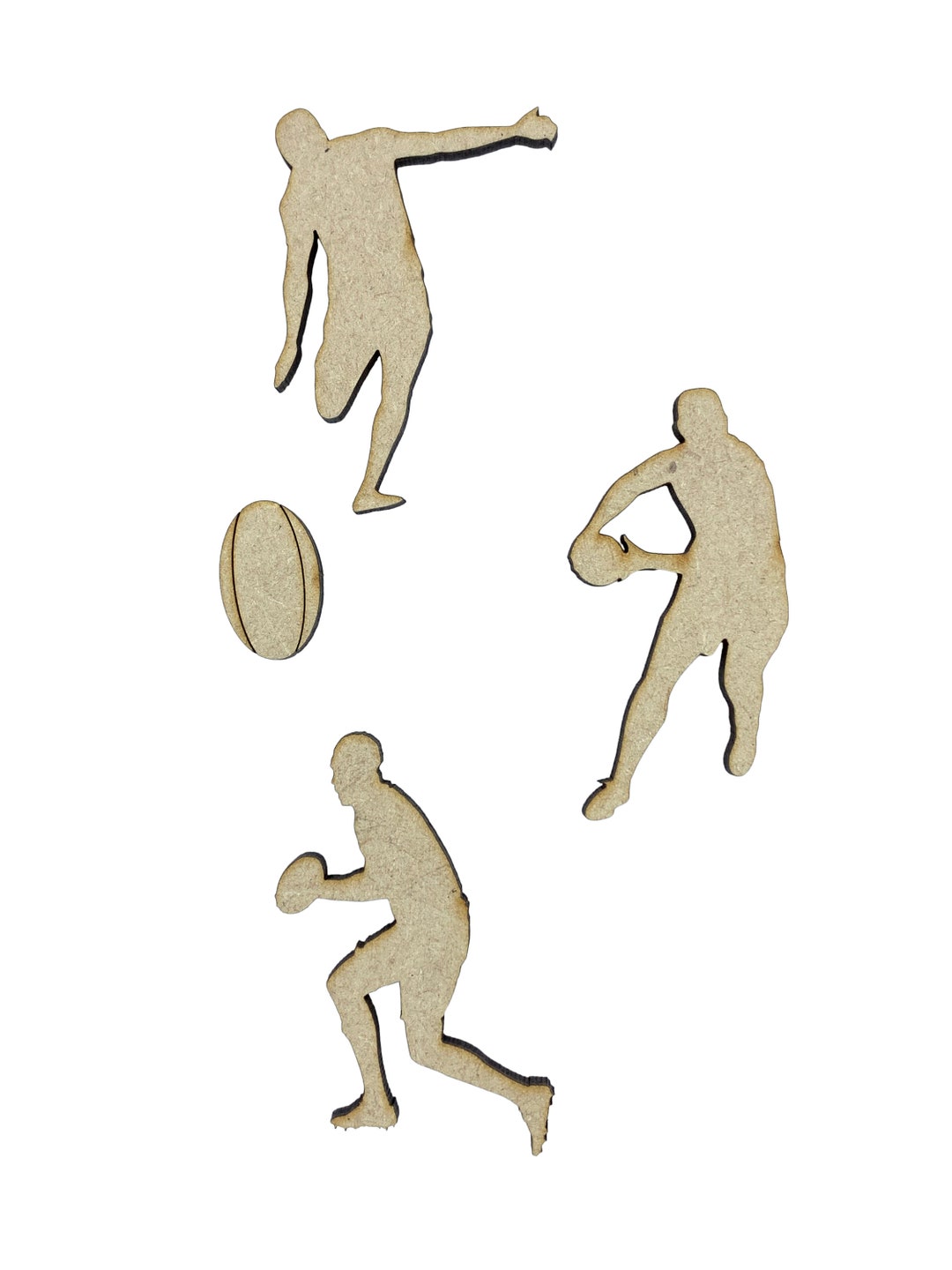 16x Rugby Players Ball Mix 5cm Wood Craft Embelishments Laser Cut Shape ...